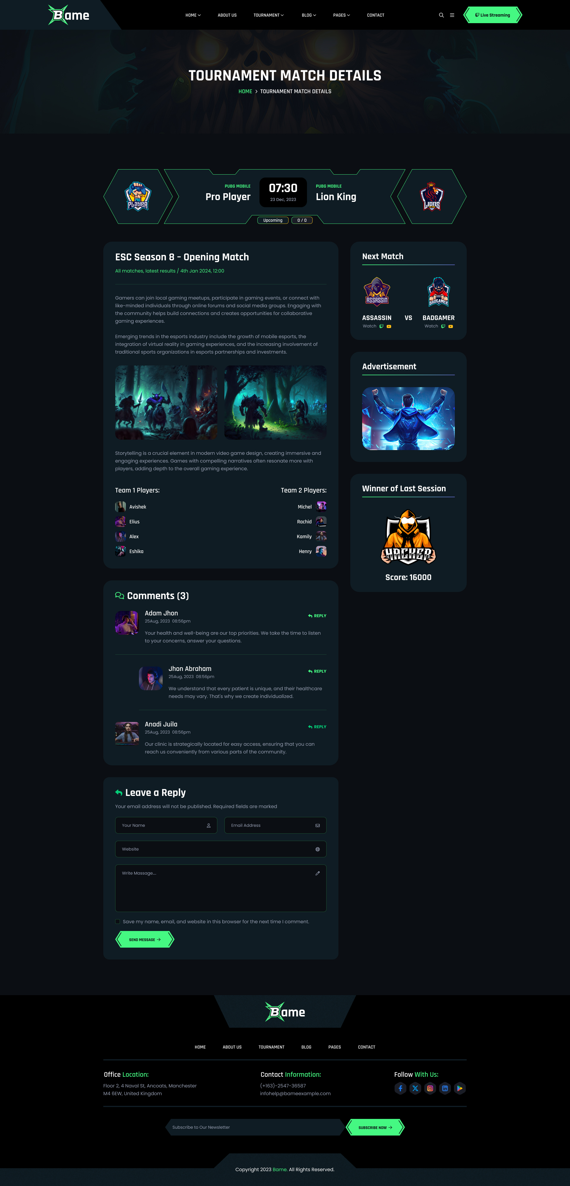 Bame - eSports and Gaming Figma Template by themeholy | ThemeForest